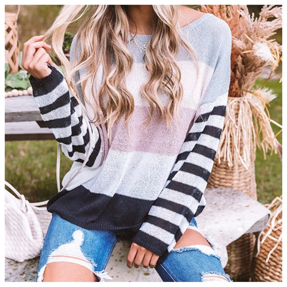 ShopEvelynne | Sweaters | 9 Boho Chic Fabulous Multi Striped Sweater ...